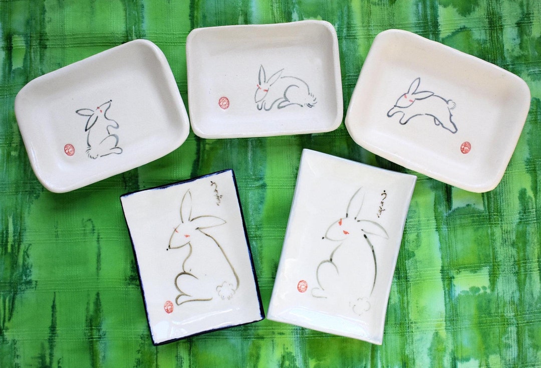 Sumi-e White Rabbit Collection: Porcelain Small Plate/dish - Etsy