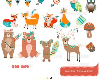 Tribal Animal Faces Clipart Cute Clip Art Woodland Clipart