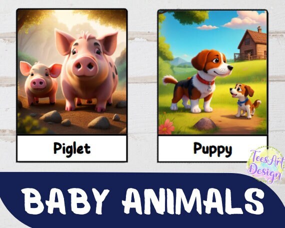 24 Baby Animals Flash Cards Match Baby Animals Instant Download Pdf ...