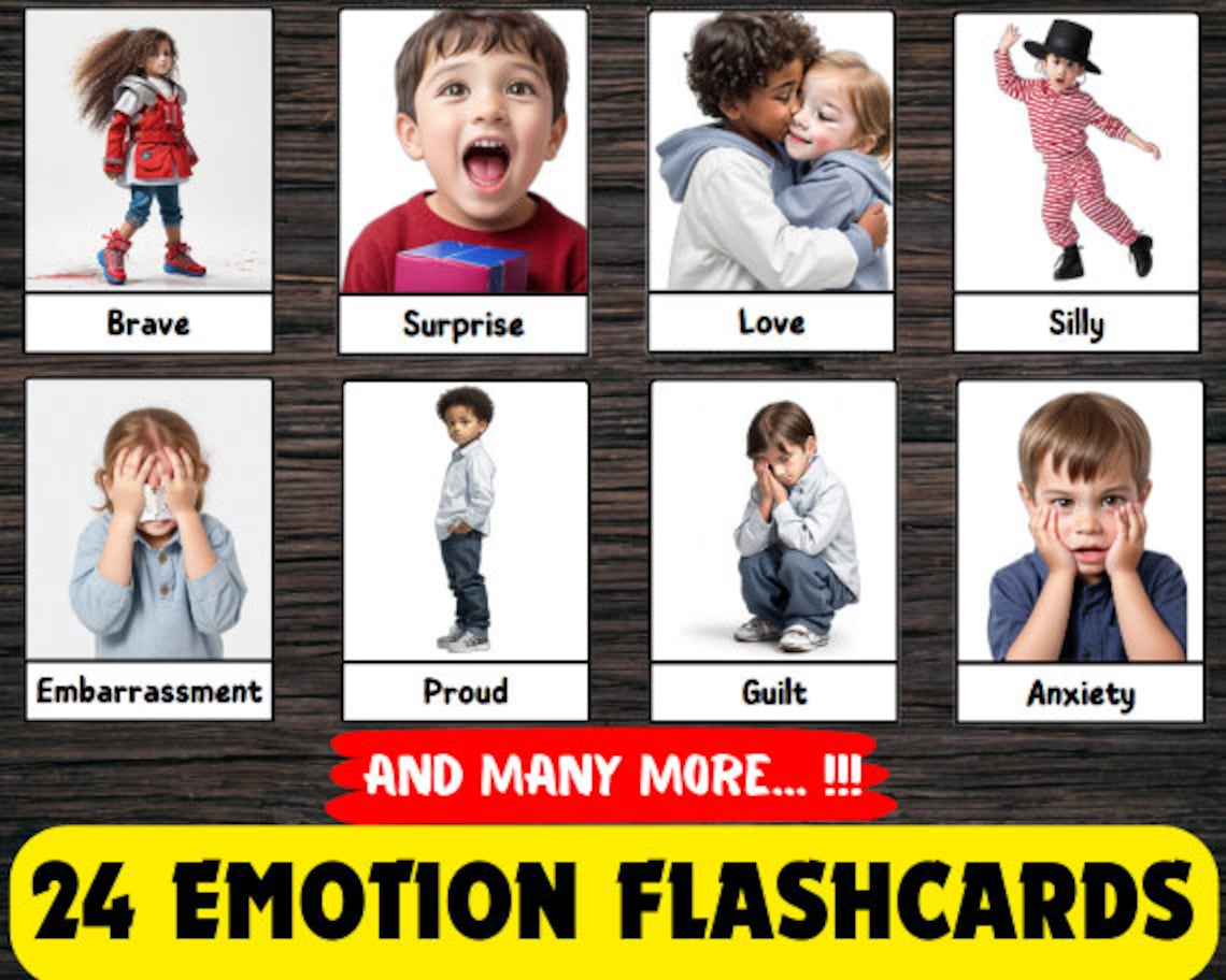 24 Photo Emotion Flashcards Printable Features Real Children Emotions ...