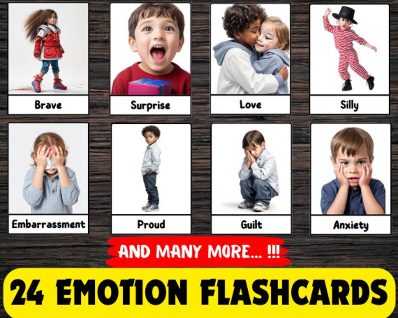24 Photo Emotion Flashcards Printable Features Real Children Emotions ...