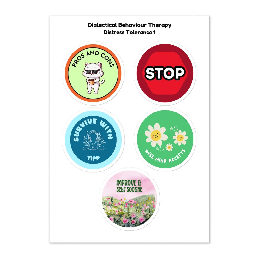 Dialectical Behaviour Therapy Distress Tolerance 1 Stickers DBT Distress Tolerance Stickers A5 ...