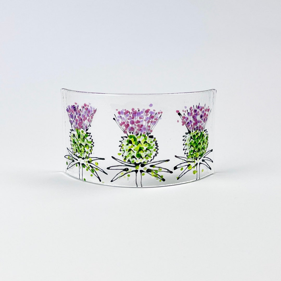 Small Thistle Freestanding Fused Glass Panel - Etsy