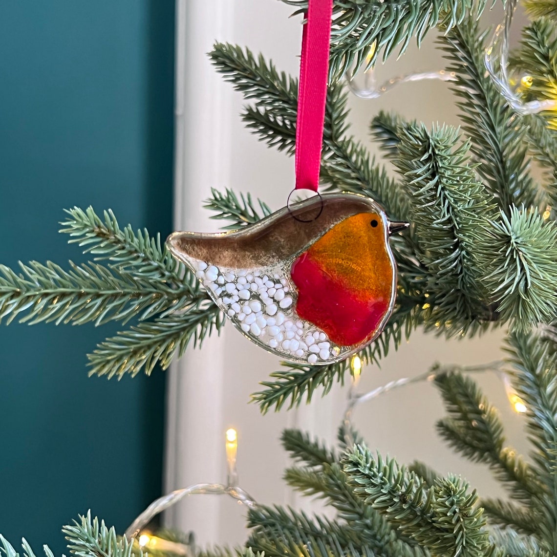 Wee Robin Fused Glass Decoration - Etsy UK