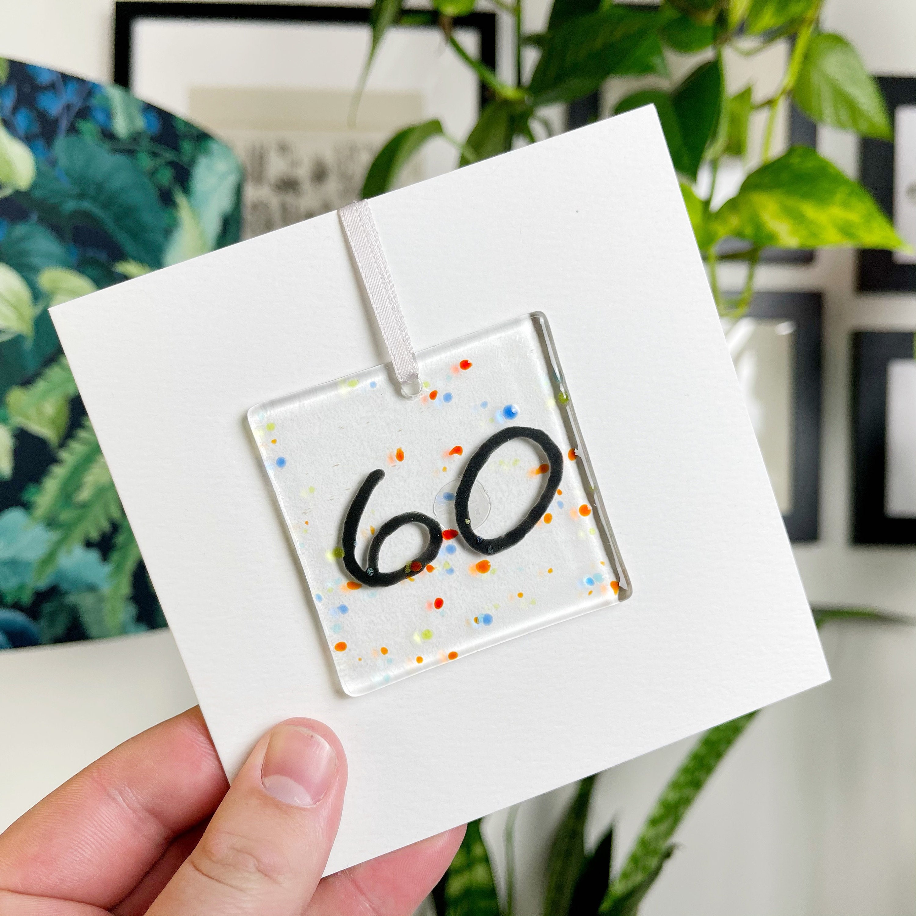 60th Birthday Card With Detachable Fused Glass Decoration - Etsy UK