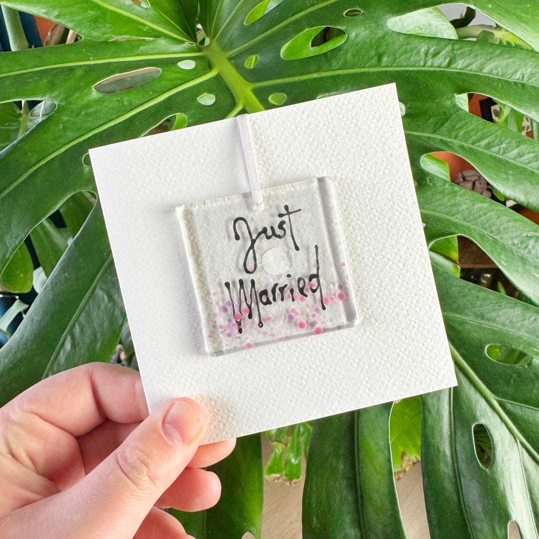 Just Married Card With Detachable Fused Glass Decoration - Etsy