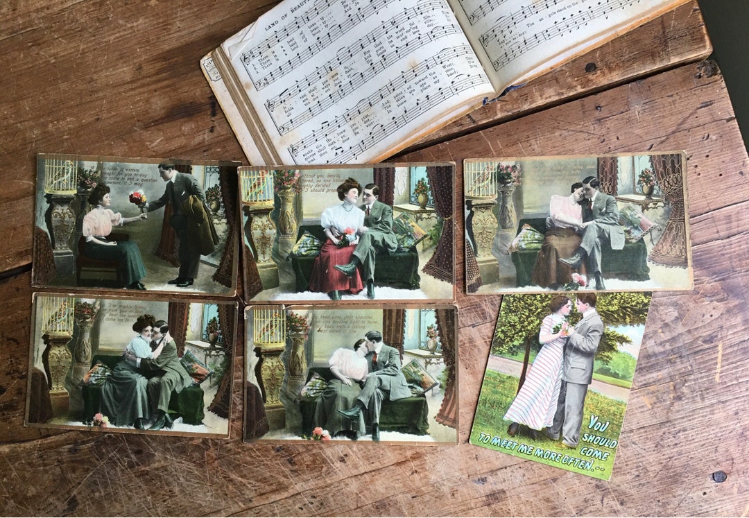 Vintage Romance Sequence 6 Postcards | 1910s Lovers Postcards | Antique ...