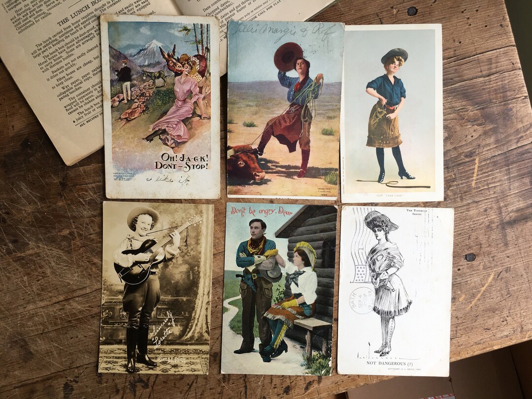 Vintage COWGIRLS 6 Real Postcards 1910s Postcards Antique Romance ...