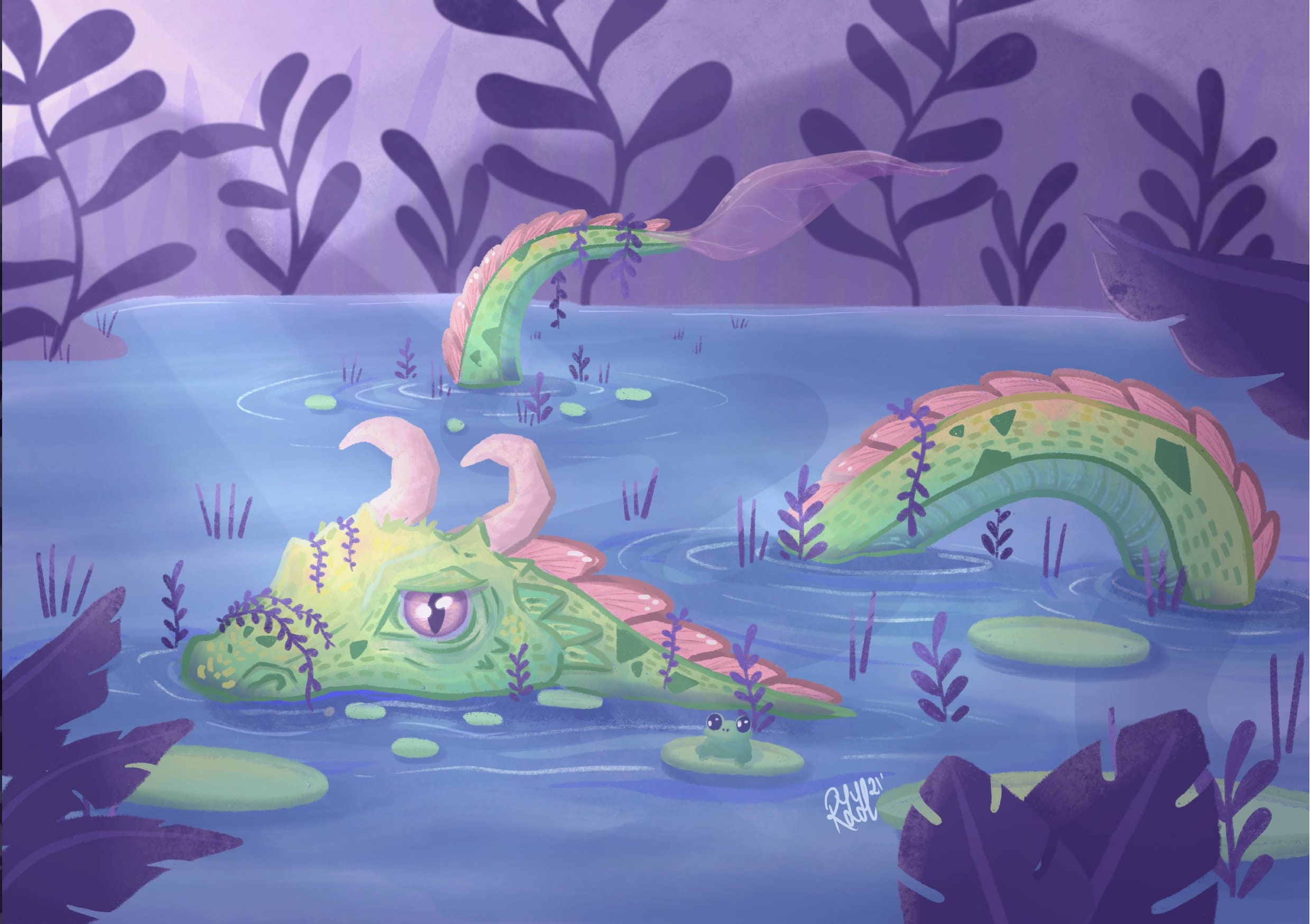 Water Serpent Dragon Whimsical Fantasy Digital Illustration - Etsy