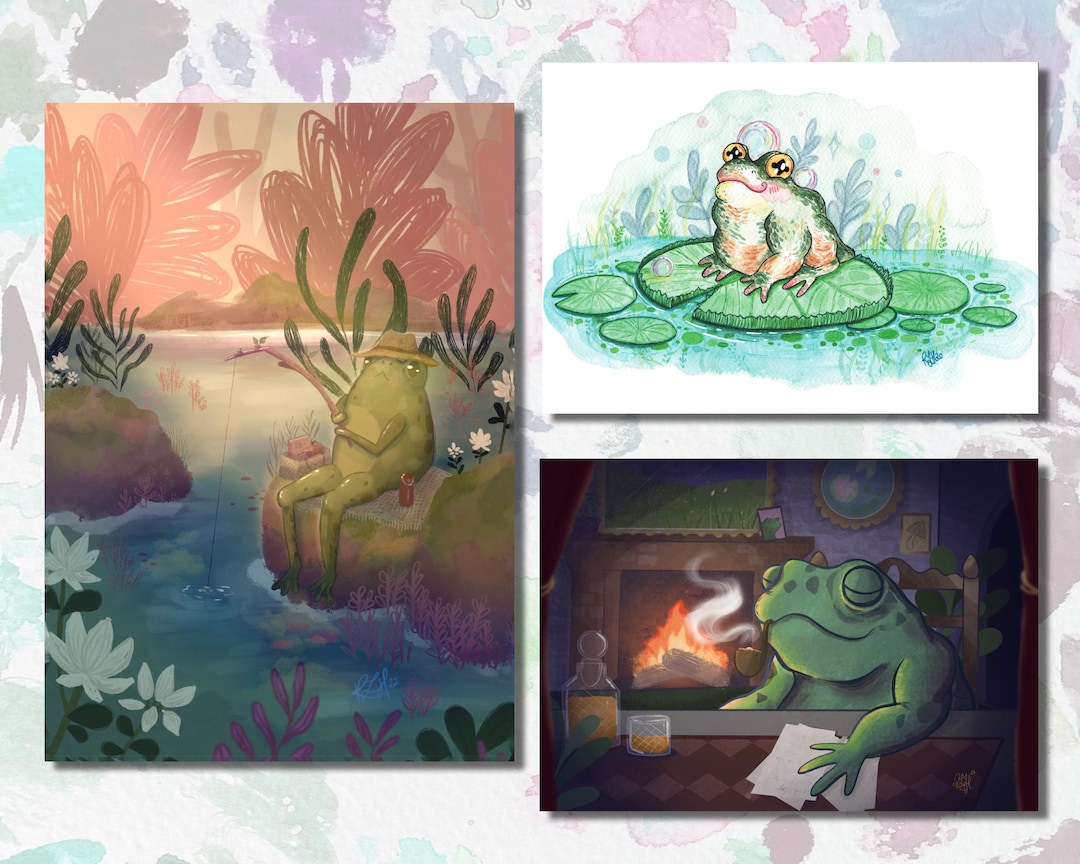 Frog and Toad Illustration Art Print Set Froggy, Frog Fishing, Toad - Etsy