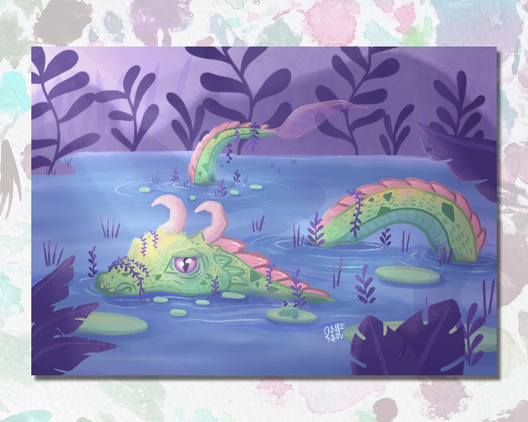 Water Serpent Dragon Whimsical Fantasy Digital Illustration Art Print ...