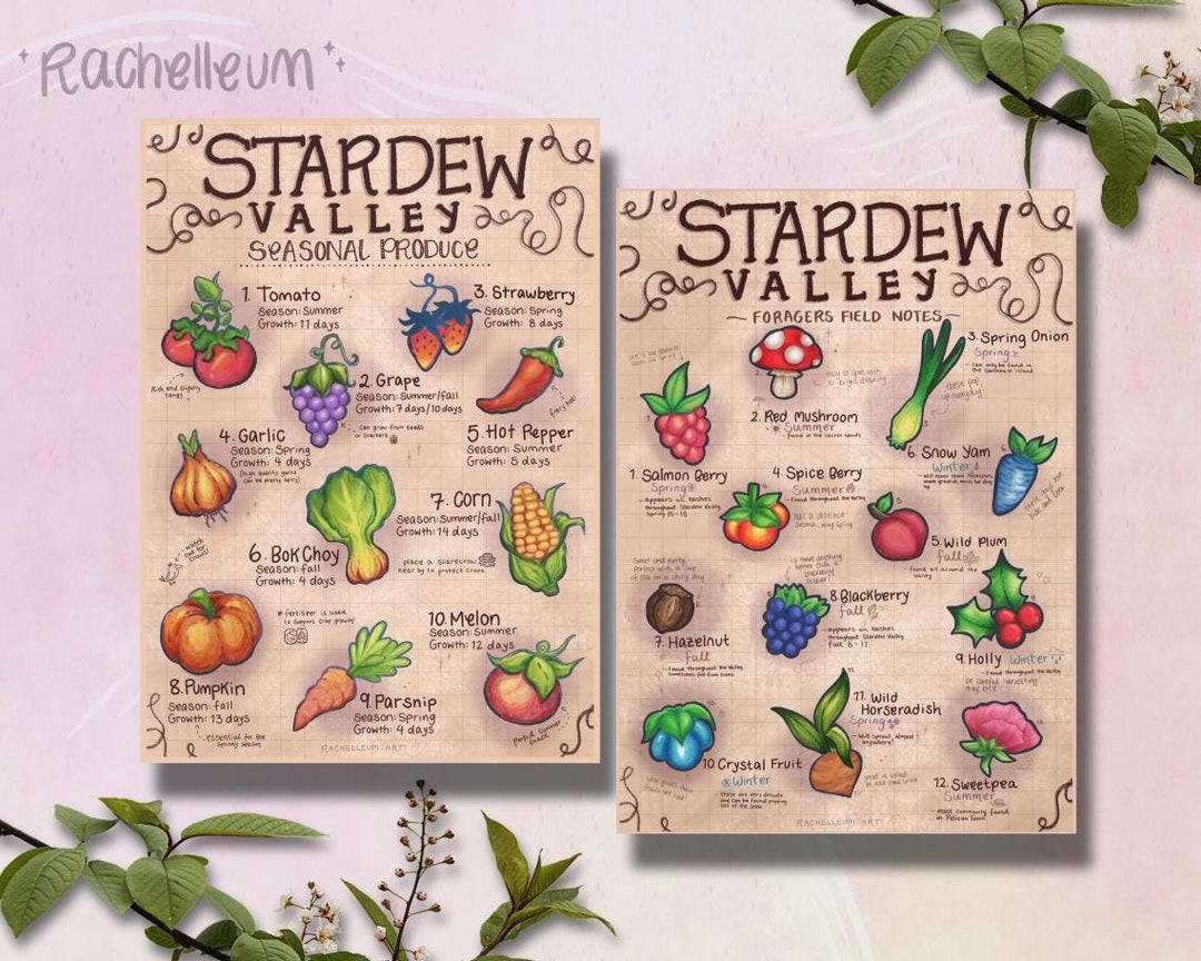 Stardew Valley Produce and Foragers Info Charts ~ Physical Print Bundle ...