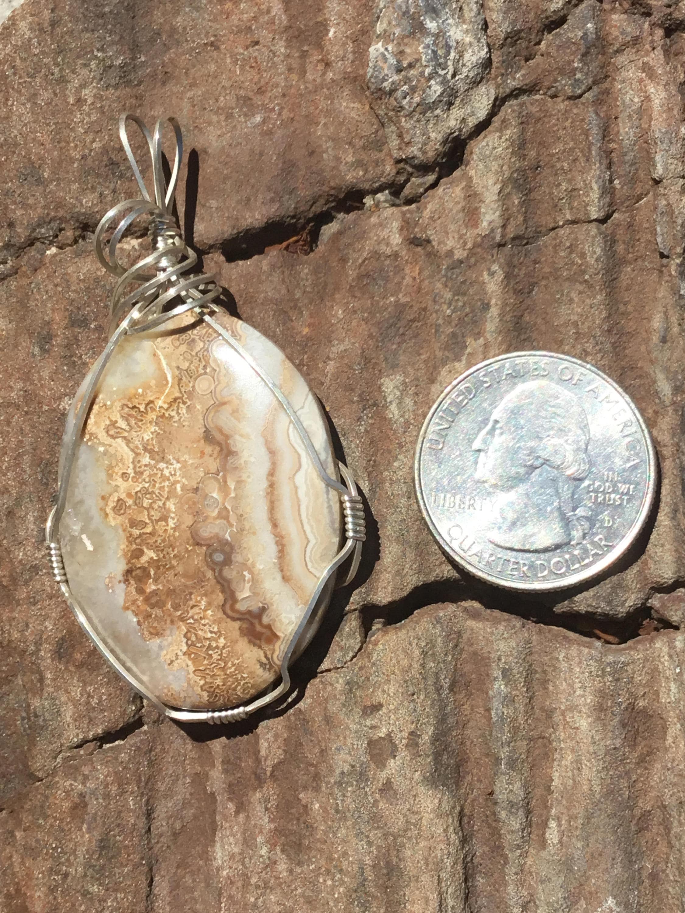 Lace Agate, Sterling Silver, Wire Wrapped Pendant, Stone, Cabochon ...