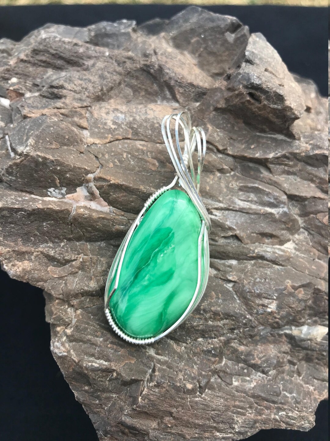Utah Lucin Variscite Sterling Silver Wire Wrapped Green Stone Cabochon ...