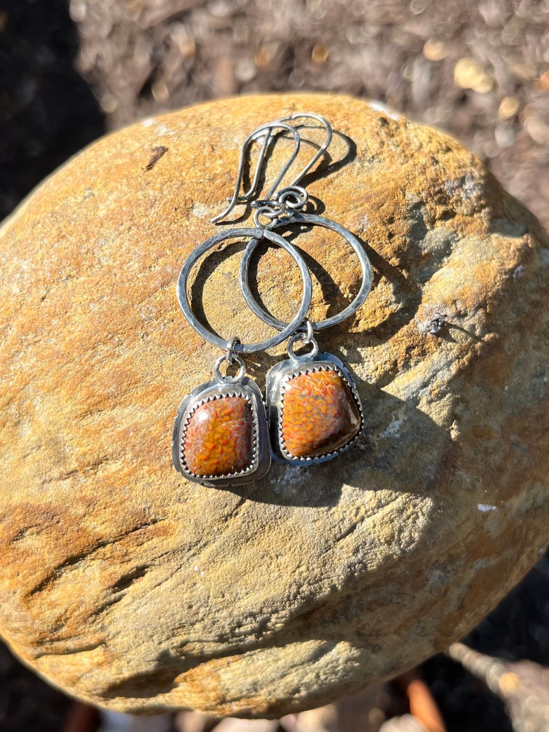 Dinosaur Bone Earrings, Dino Bone Hoops, Sterling Silver Earrings ...