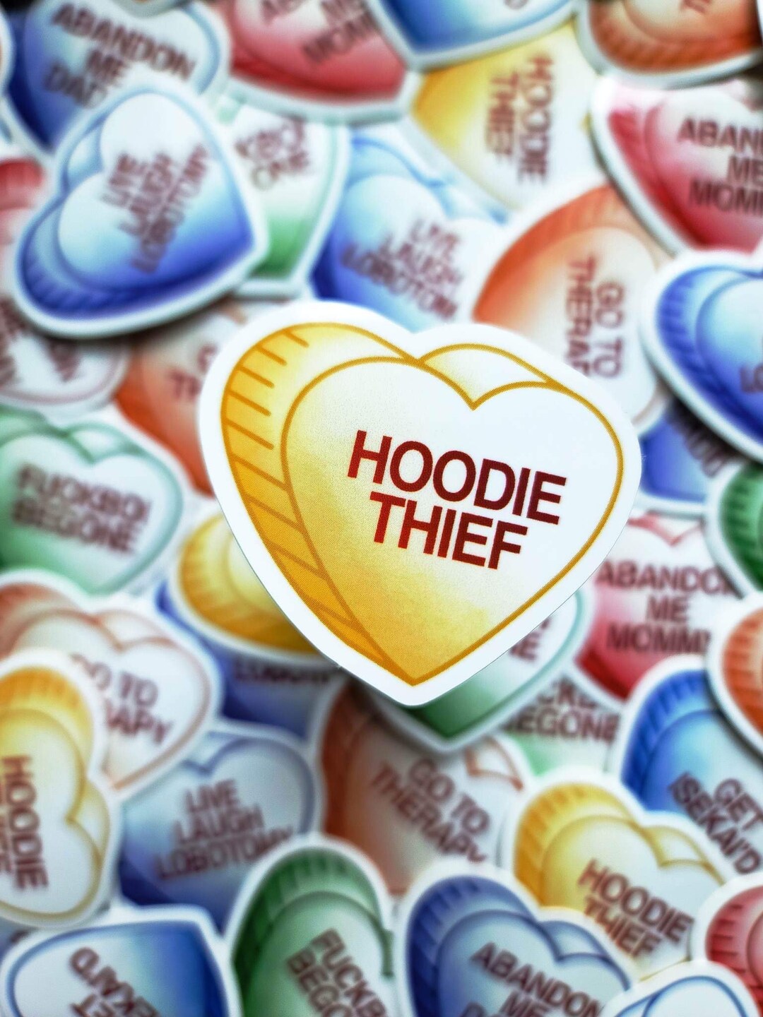 Hoodie Thief Sour Heart Sticker Mean Conversation Candy Hearts Sticker ...