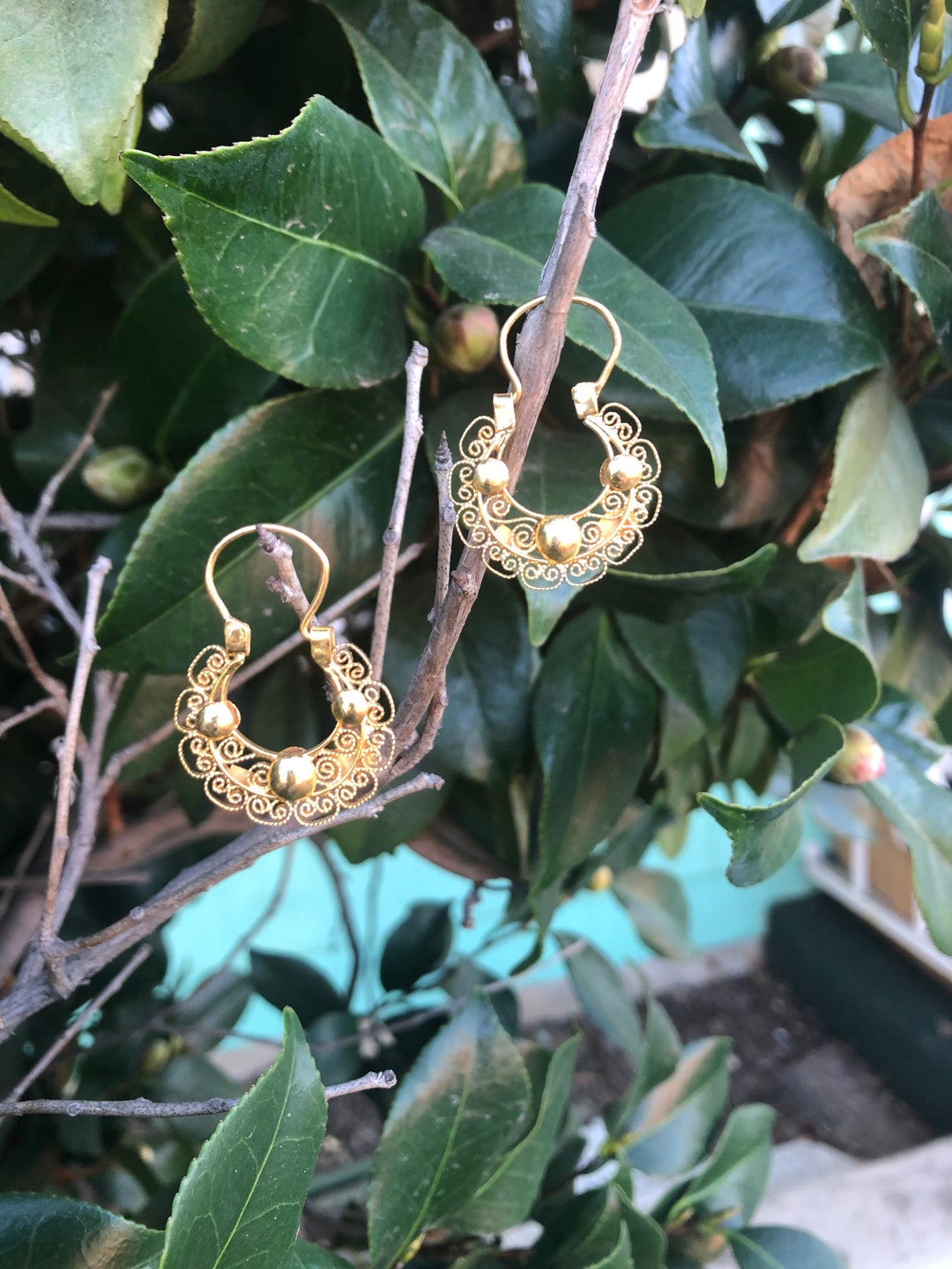 Small Mexican Colonial Hoops Arracadas ~ Gold Plate Sterling Silver ...