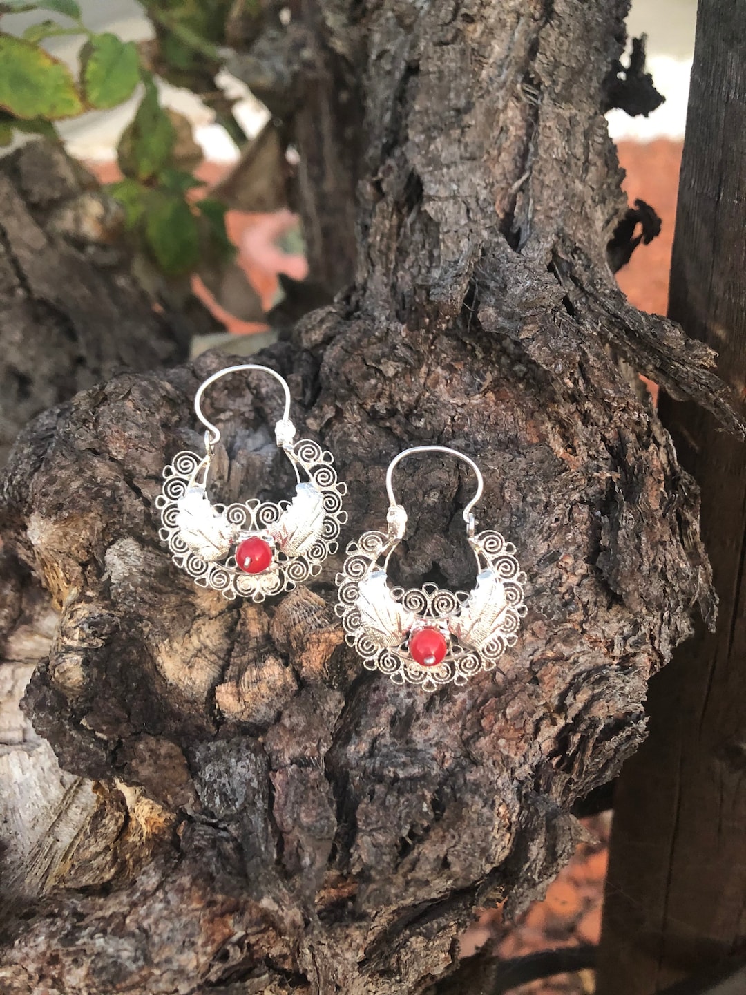 Oaxaca Mexican Arracadas Hoop Earrings ~ Sterling Silver With Red Coral ...