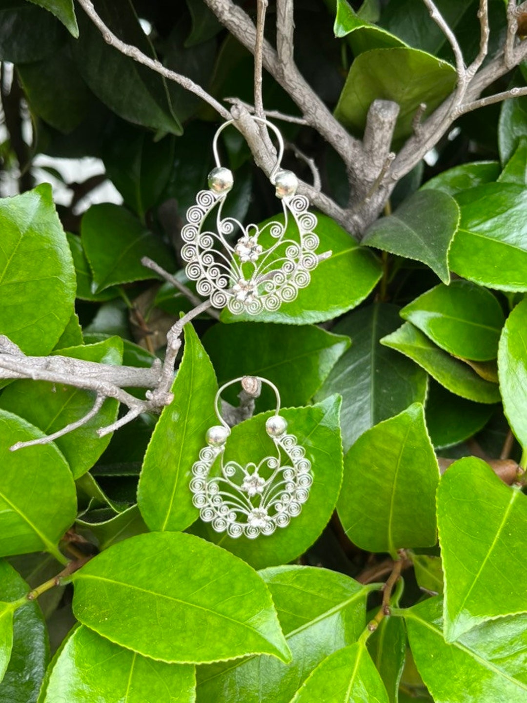 Arracadas Scroll Lace Medium Hoop Earrings ~ Sterling Silver - Etsy