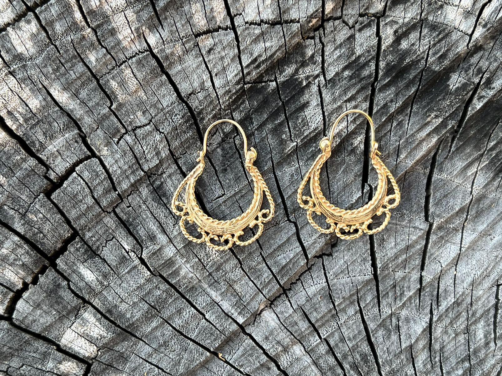 10k Gold Mexican Arracadas Hoop Filigree Vintage Earrings