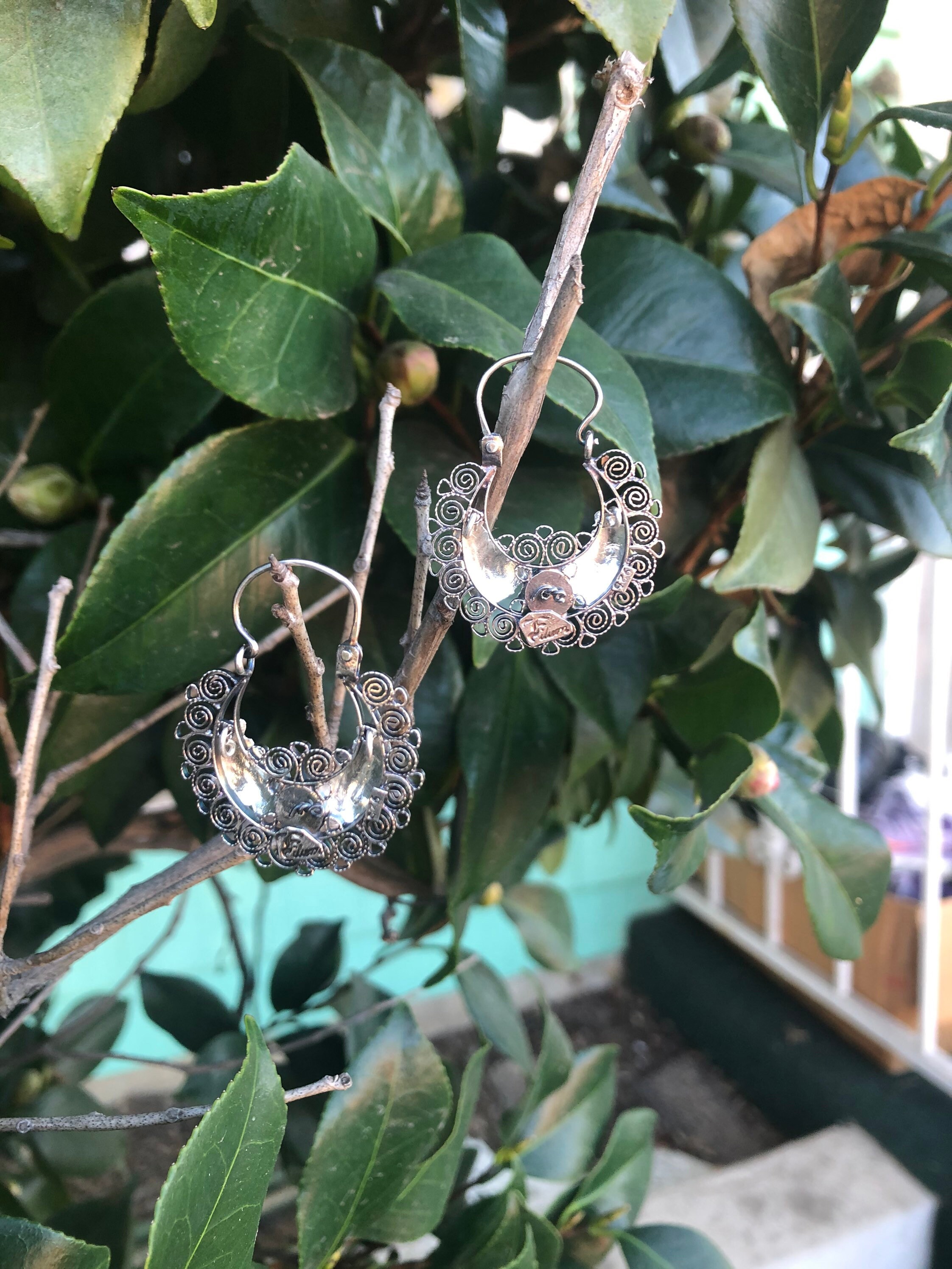 Oaxaca Mexican Arracadas Hoop Earrings ~ Oxidized Sterling Silver With ...