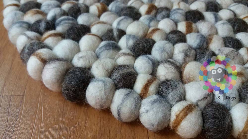 Round Felted Stone Rug Pom Pom Scandinavian Rug . Pebble | Etsy