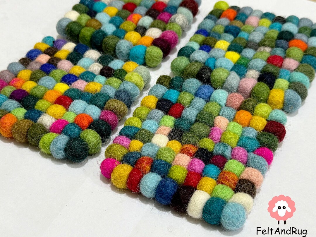 Felt Ball Coaster: Handmade Wool Square Coaster (10 Cm) - Etsy