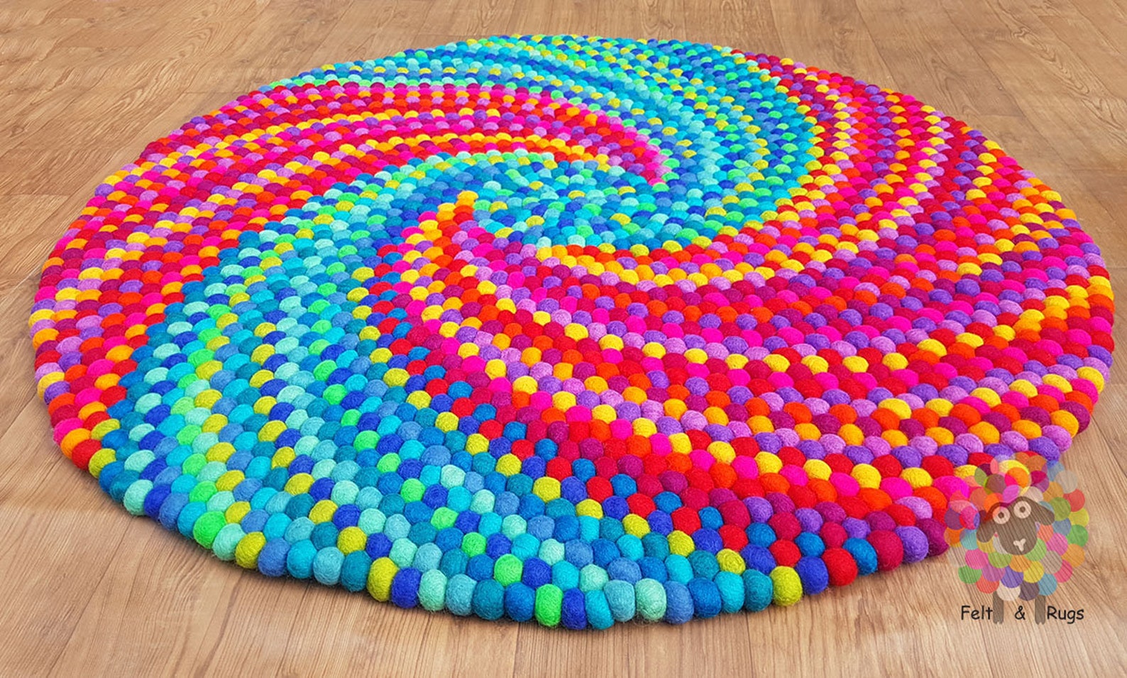 Felt Ball Rugs 90 Cm 250 Cm Spiral Rug 100 % Wool Imported | Etsy
