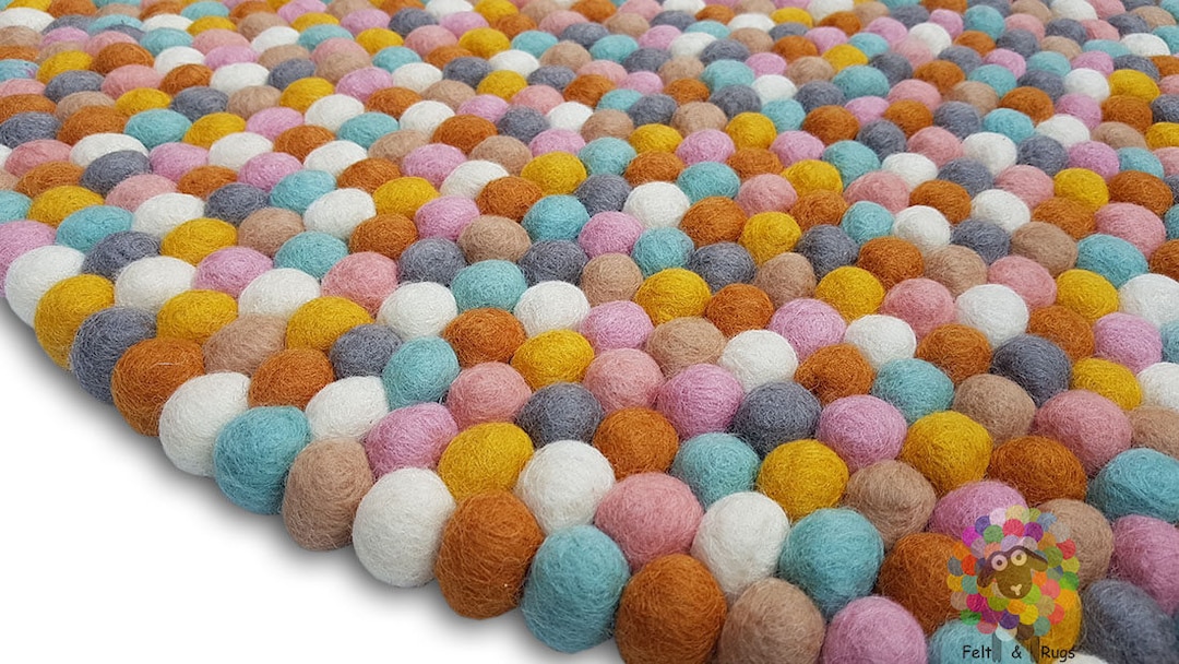 Gumball Felt Ball Rugs 90 Cm - 250 Cm Neutral Tone (free Shipping) - Etsy