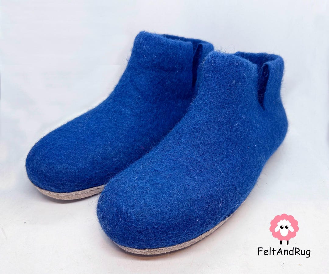 Handmade Wool Felted Indoor Boot Slippers: Anti-slip Leather Sole - Etsy
