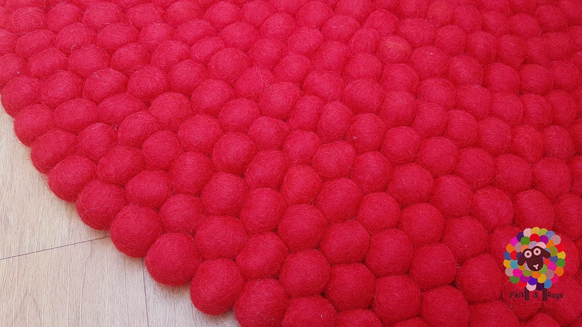 Felt Ball Rugs. Red Felt Ball Rug / Carpet / Home Decor / Pom | Etsy