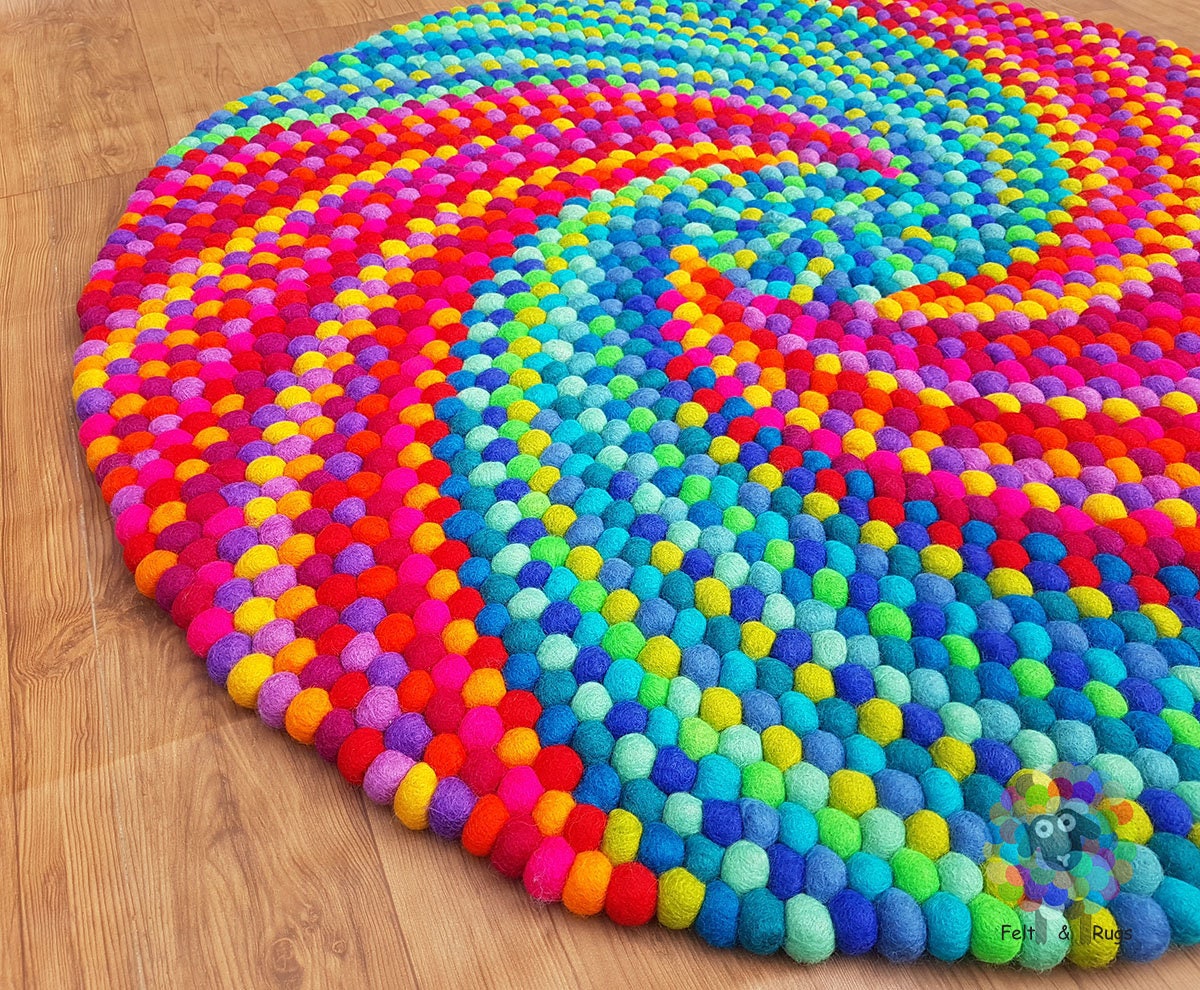 Felt Ball Rugs 90 Cm 250 Cm Spiral Rug 100 % Wool Imported | Etsy