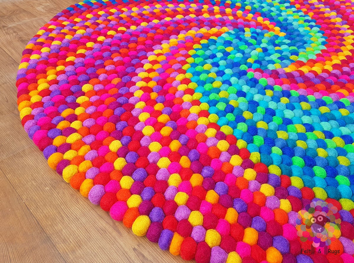Felt Ball Rugs 90 Cm 250 Cm Spiral Rug 100 % Wool Imported | Etsy