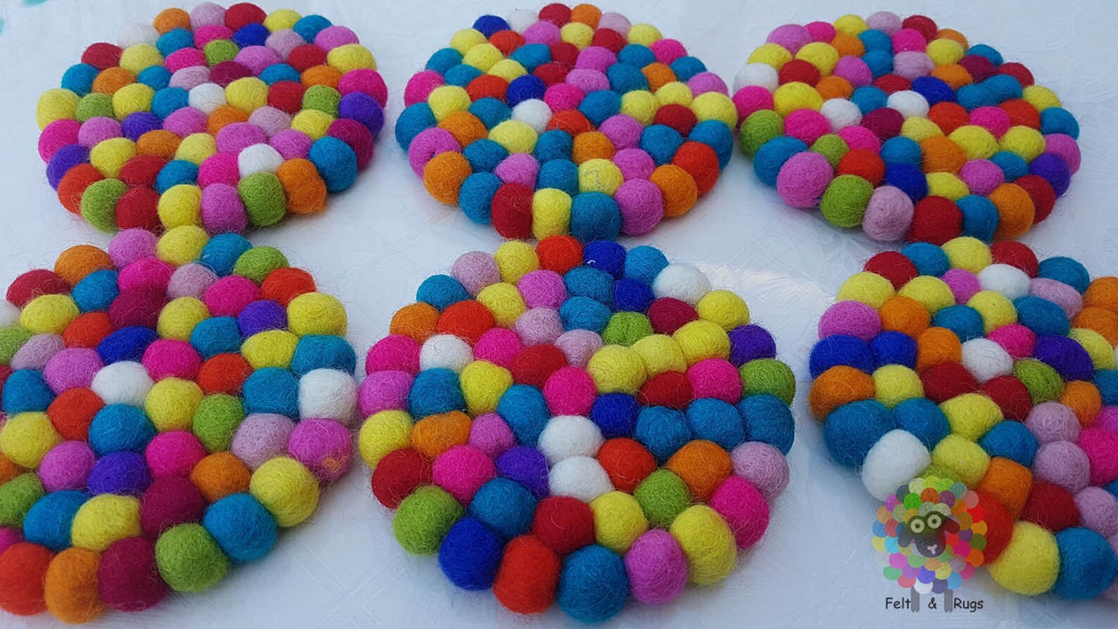Felt Ball Coasters Set of 6 coasters Multicolor coasters | Etsy