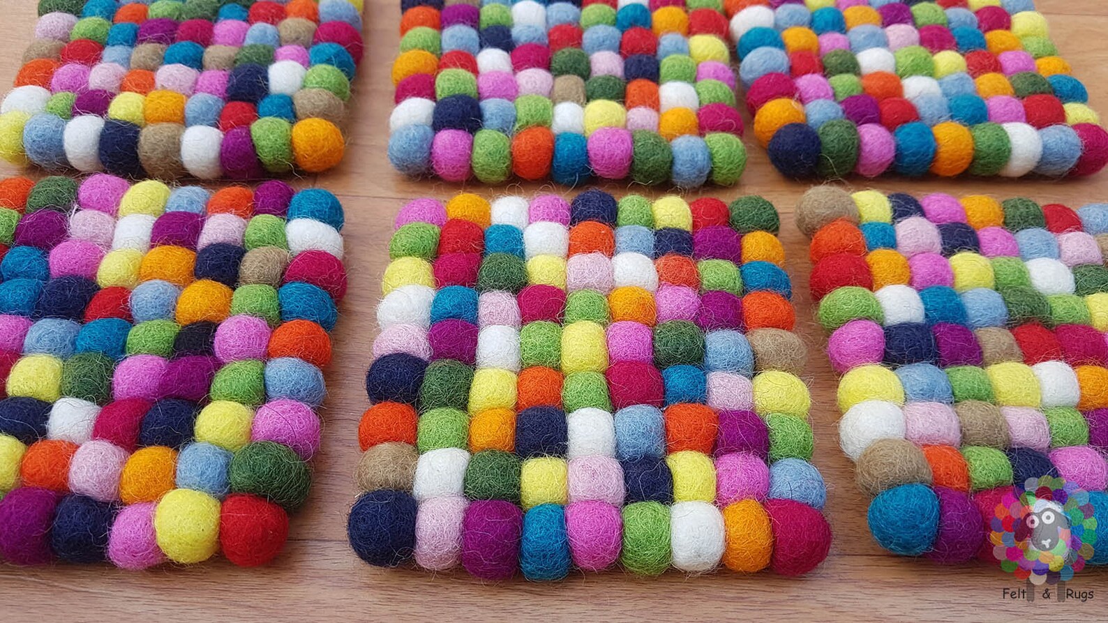 Square Felt Ball Coasters Set of 6 Coasters Multicolor - Etsy
