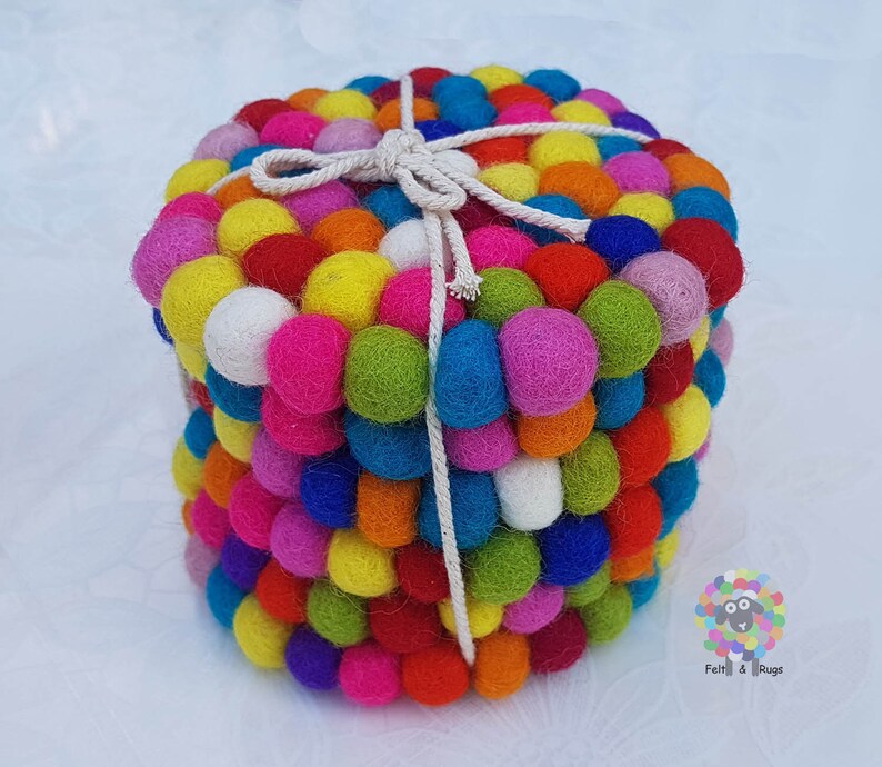 Felt Ball Coasters Set of 6 coasters Multicolor coasters | Etsy