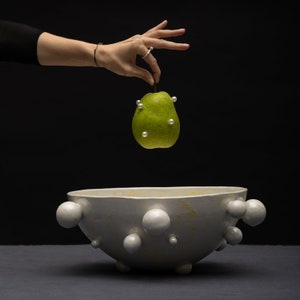 Fruit Bowl With Bubbles, Large Black Matte Ceramic Blob Dish, Handmade ...