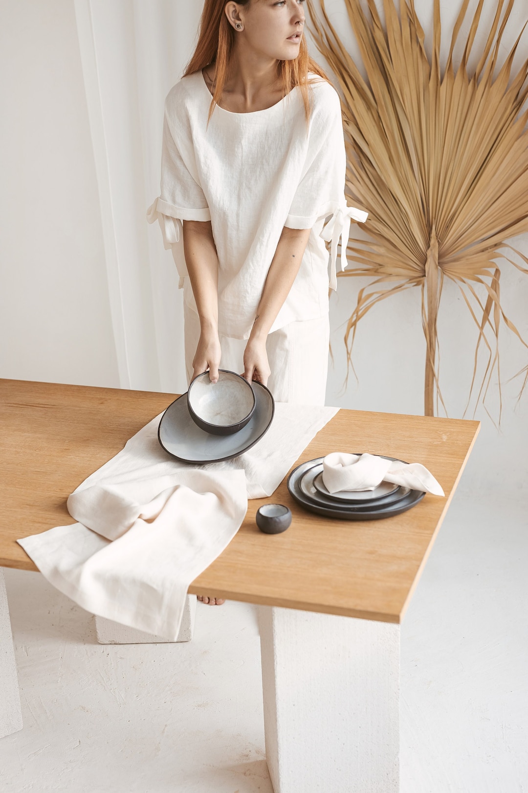 Contemporary Ceramic Dinnerware of 6, Black Handmade Pottery ...