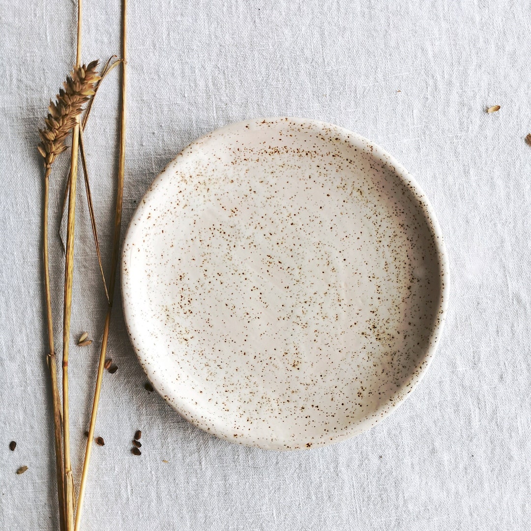 Handmade Speckled Ceramic Dessert Plate, Rustic Stoneware Salad Plate ...