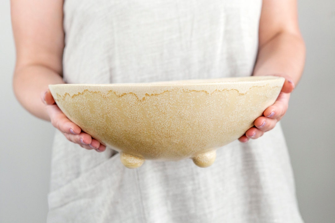 Handmade Oversized Ceramic Fruit Bowl, Sand Yellow Centerpiece - Etsy