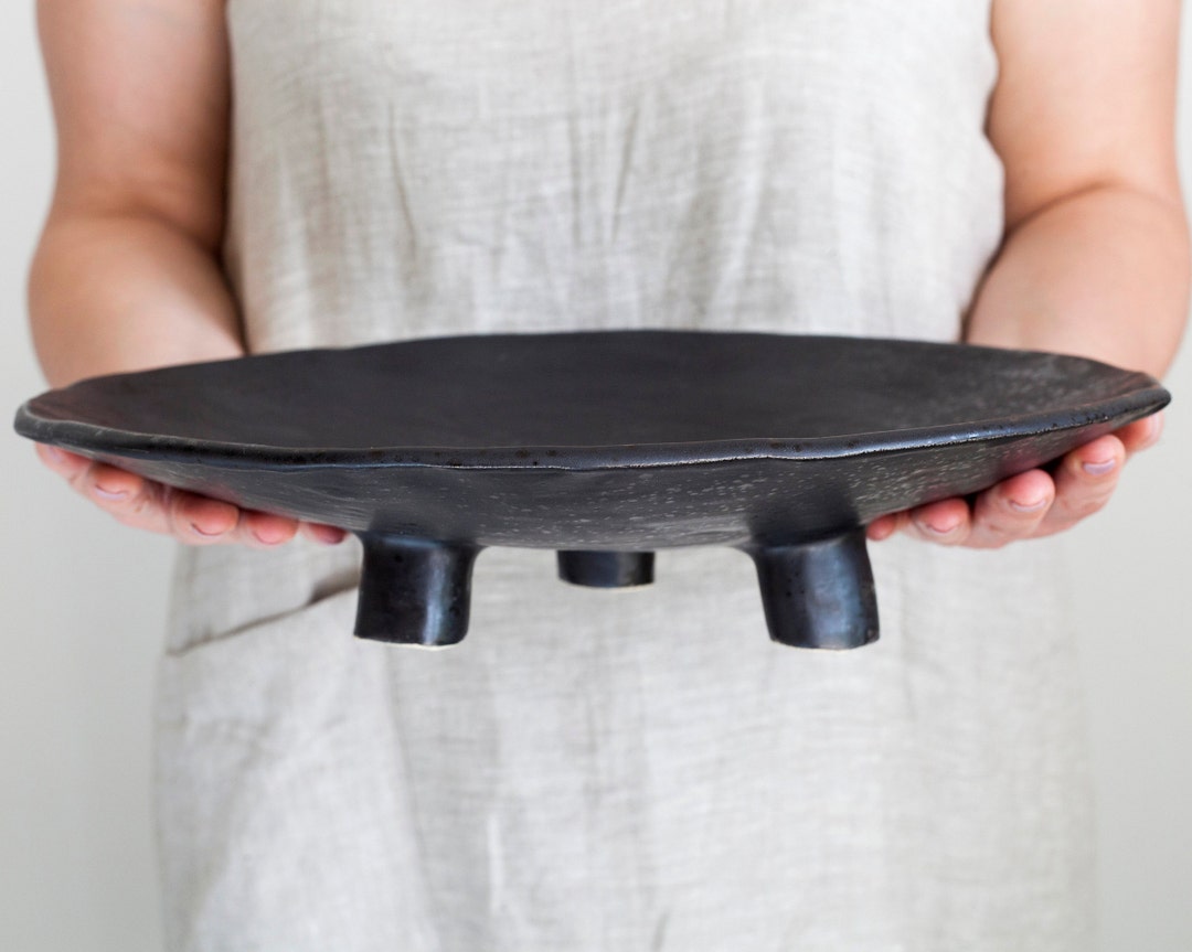 Large Ceramic Platter, Extra Black Handmade Stoneware Serving Plate ...