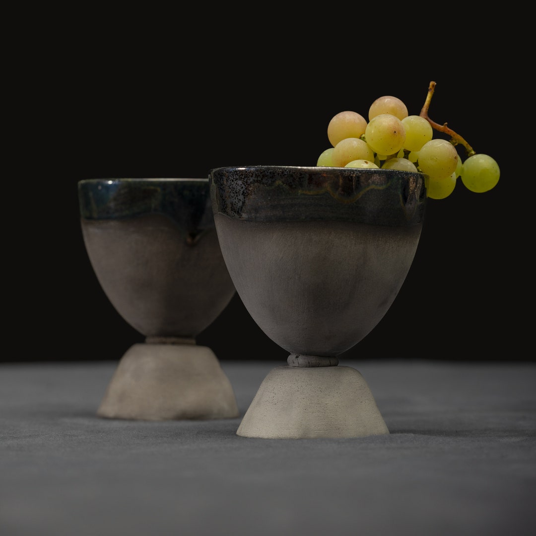 Wine Glasses, Ceramic Goblets Set of 2, Pottery Wine Glasses for Him ...