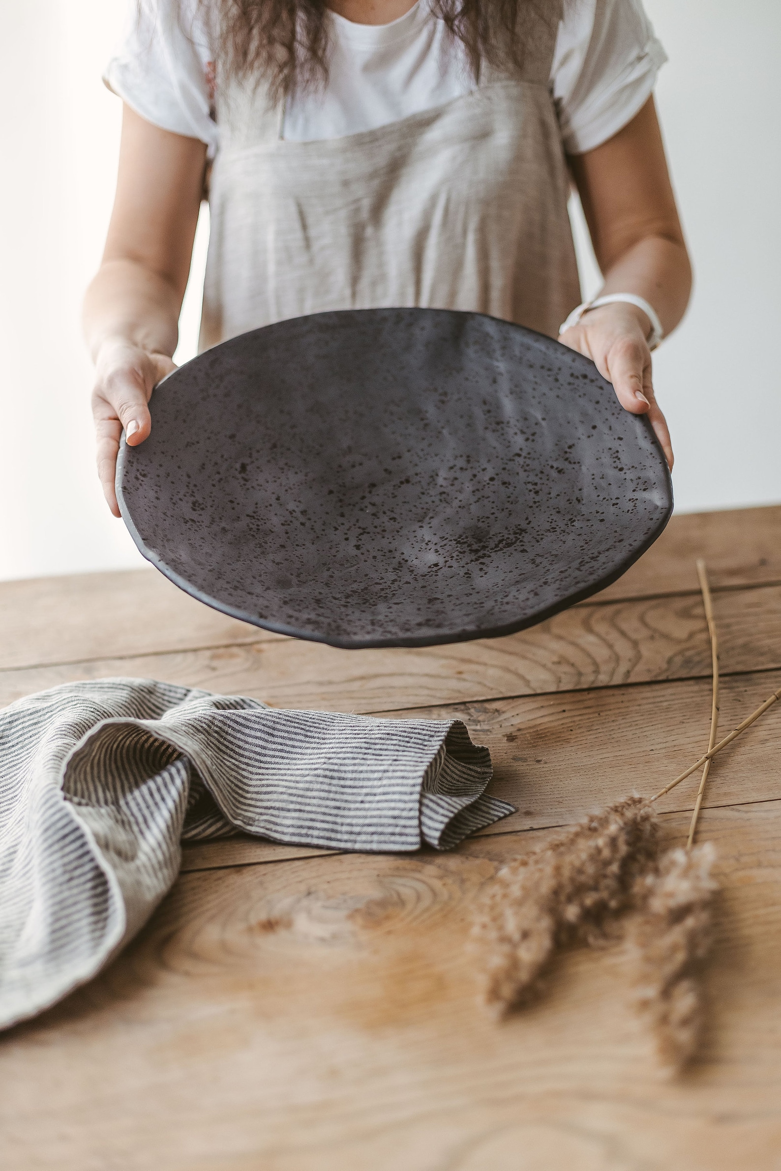 Big Contemporary Ceramic Platter, Large Serving Plate, XL Black ...
