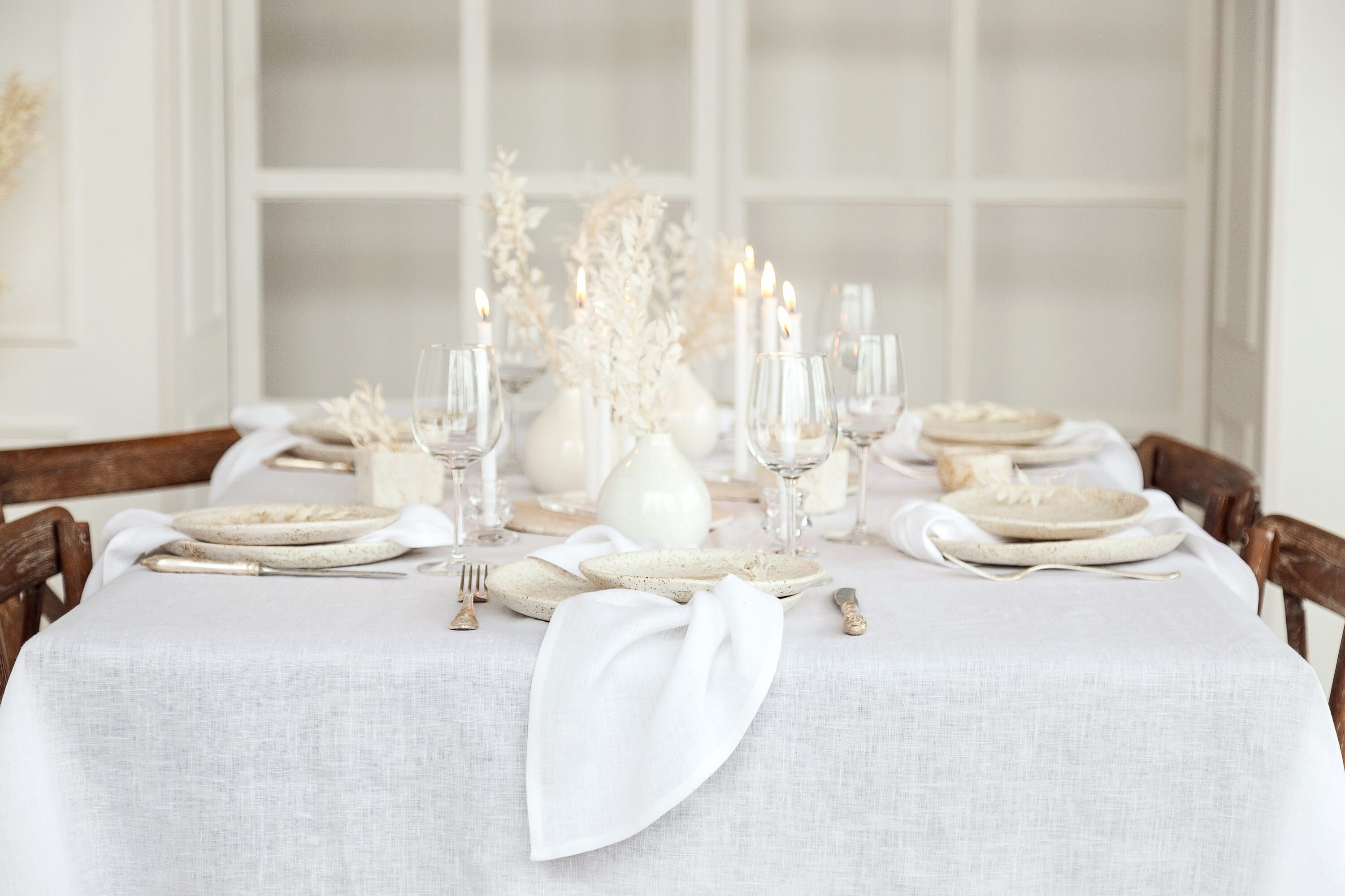 White Ceramic Dinner Plate Set With Speckled Matte Glaze - Etsy