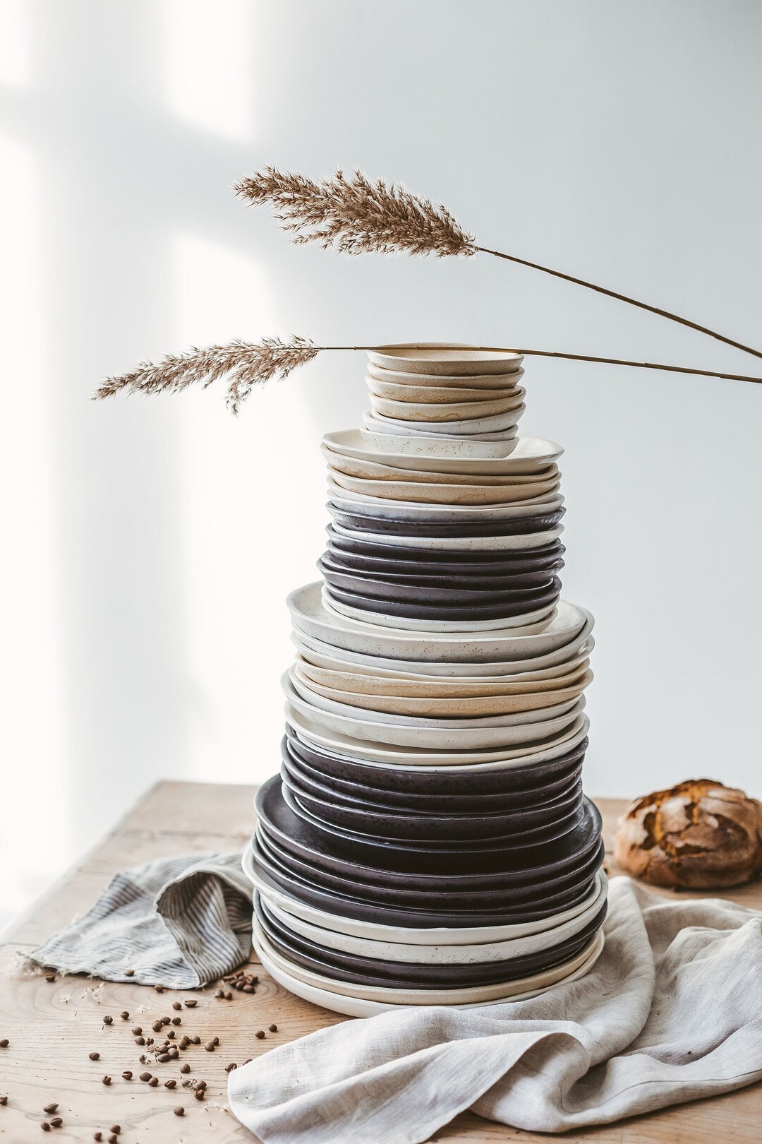 Ceramic Plates Set, 4 Size Pottery Pates, Rustic Dinnerware Set of ...