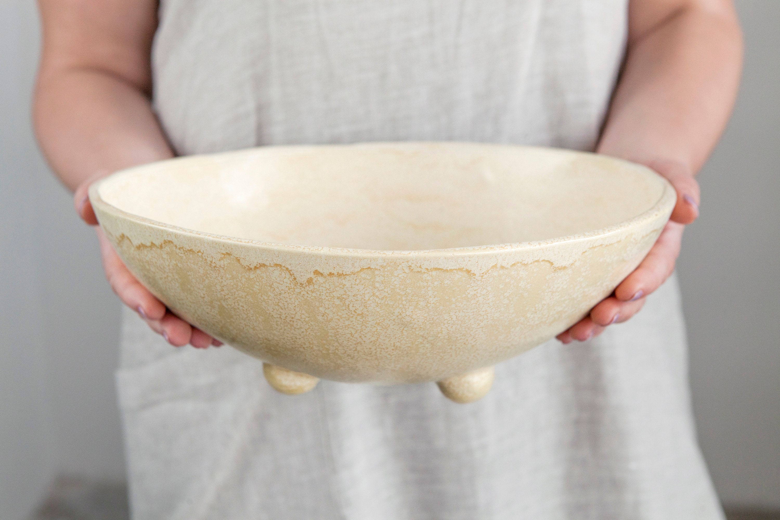 Handmade Oversized Ceramic Fruit Bowl, Sand Yellow Centerpiece - Etsy