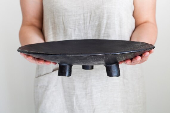 Large Ceramic Platter Extra Black Handmade Stoneware Serving - Etsy