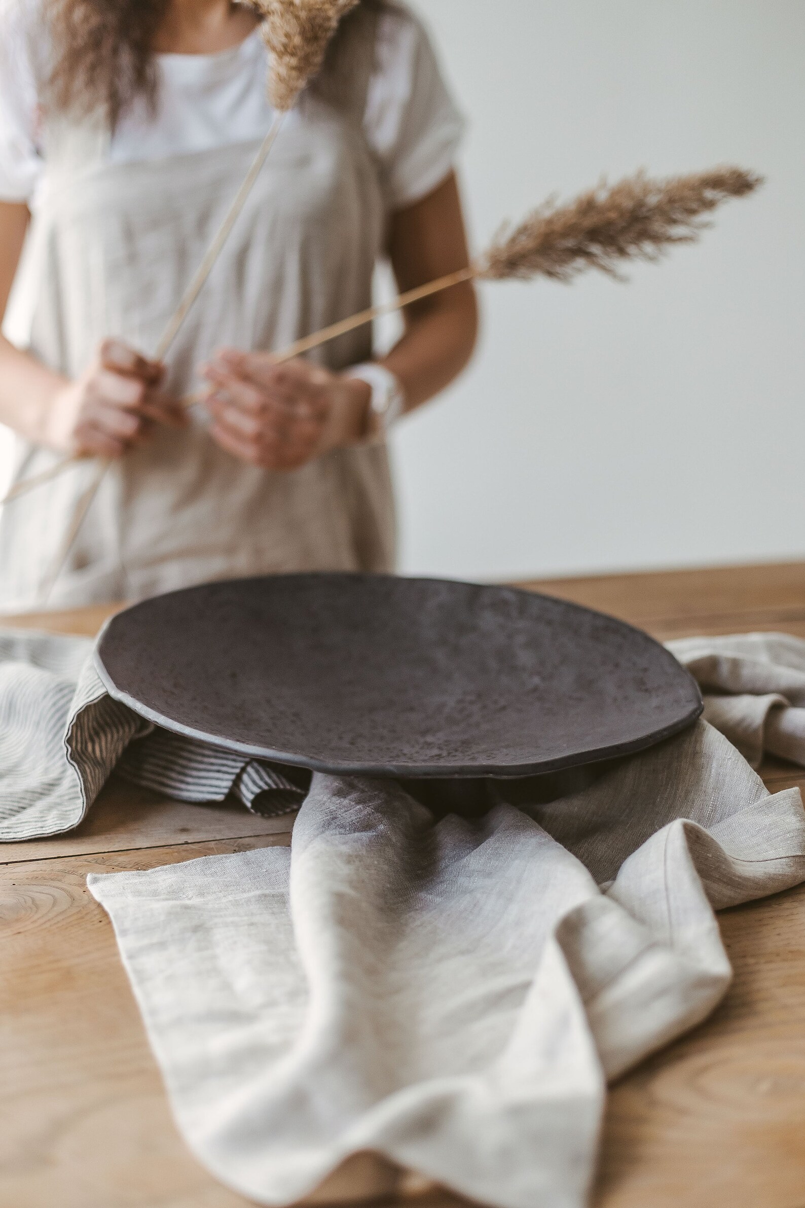 Large Ceramic Platter Extra Black Handmade Stoneware Serving - Etsy