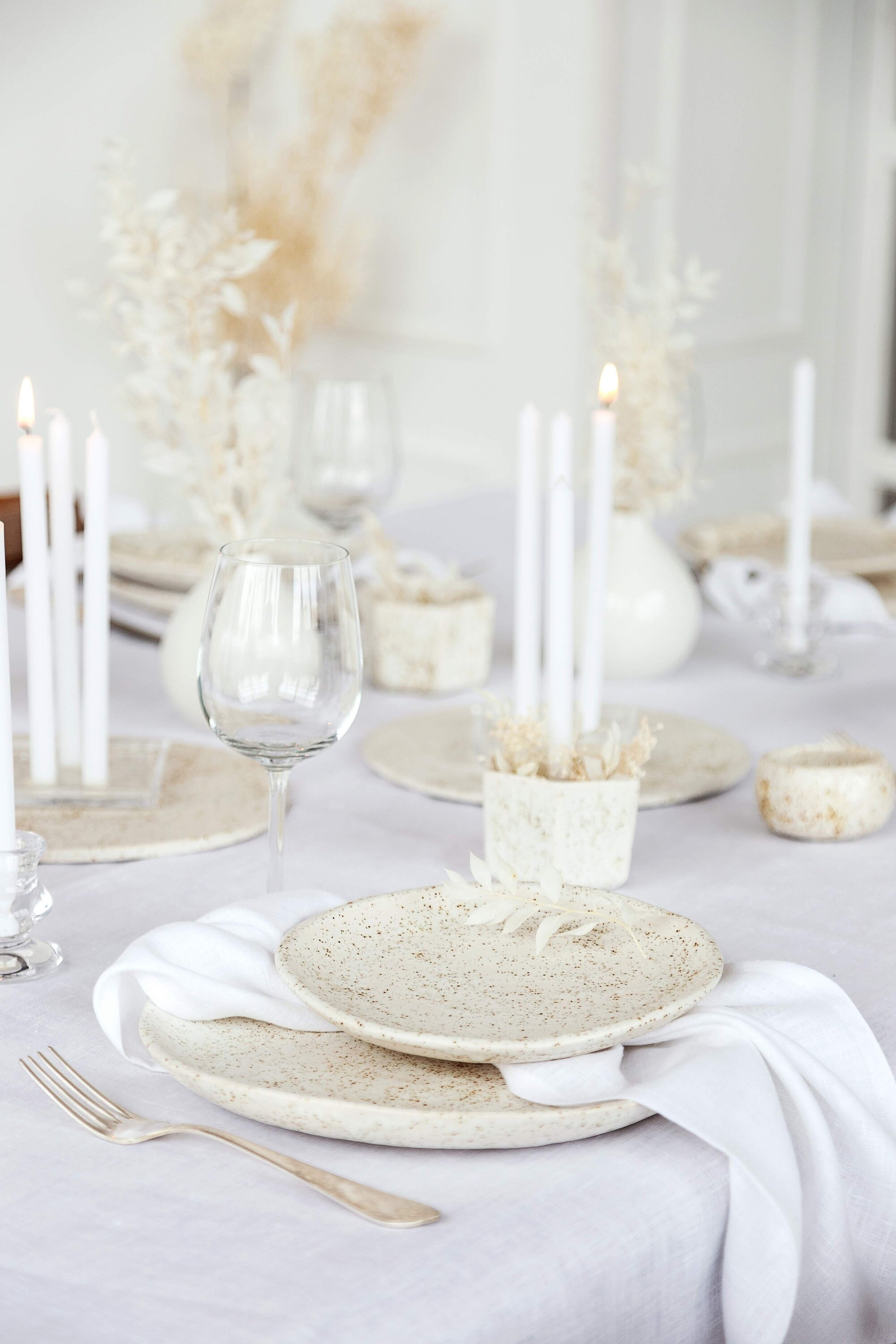 White Ceramic Dinner Plate Set With Speckled Matte Glaze - Etsy