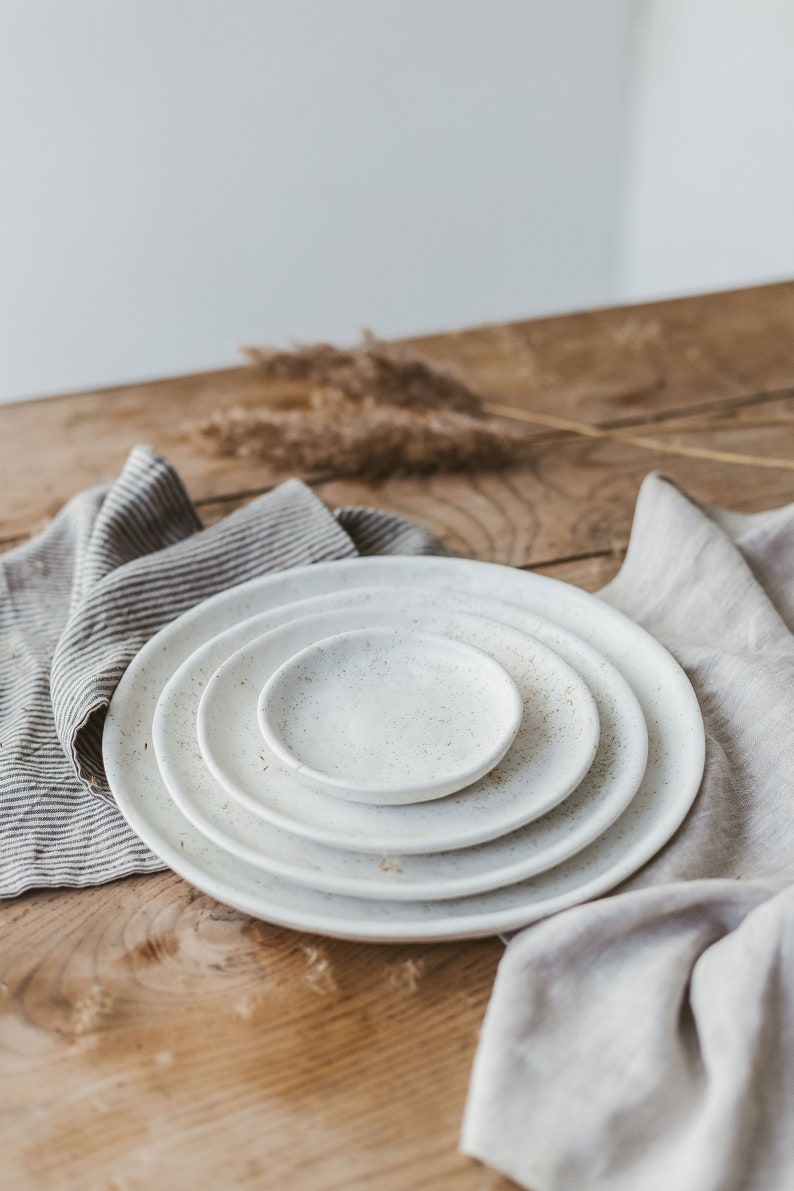 Ceramic Plates Set, 4 Size Pottery Pates, Rustic Dinnerware Set of ...